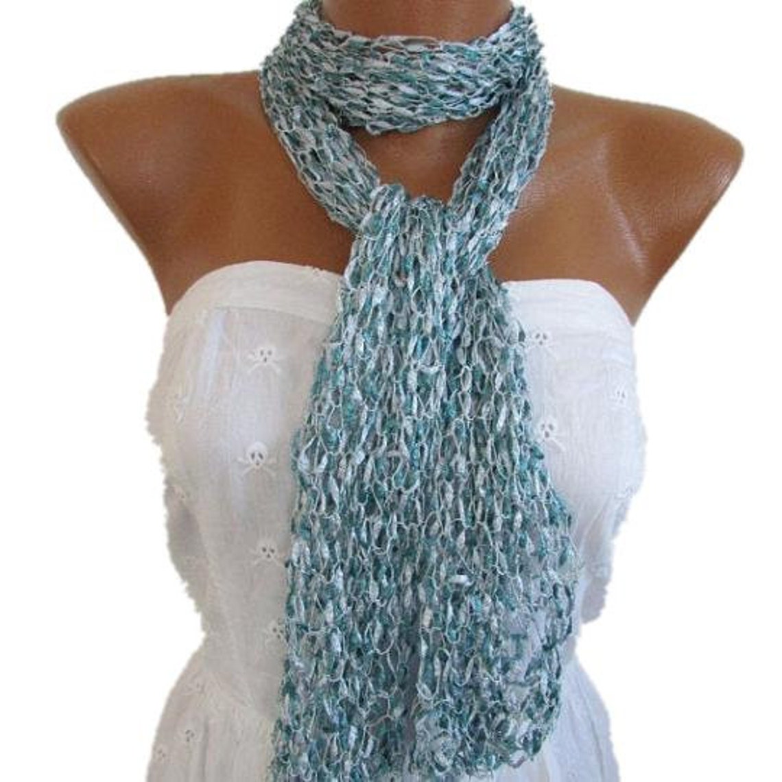Thin Skinny Infinity Knit Scarf Summer Boho Crochet Scarf for - Etsy