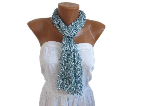 Thin Skinny Infinity Knit Scarf Summer Boho Crochet Scarf for - Etsy