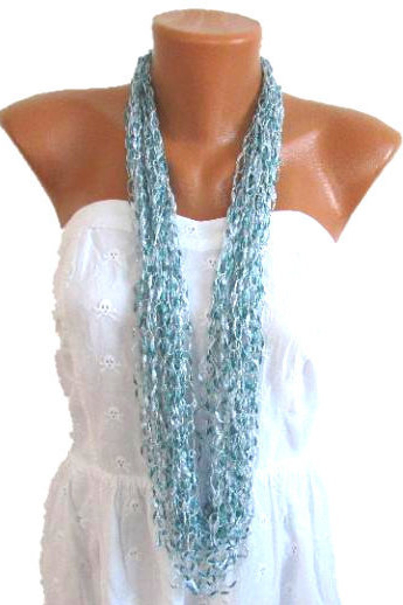 Thin Skinny Infinity Knit Scarf Summer Boho Crochet Scarf for - Etsy