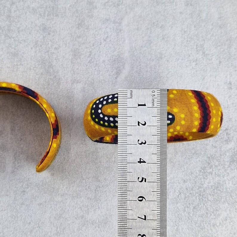 Earthy Aboriginal Art Bracelet Set, Mustard Red & Yellow Wide Hero Cuff ...