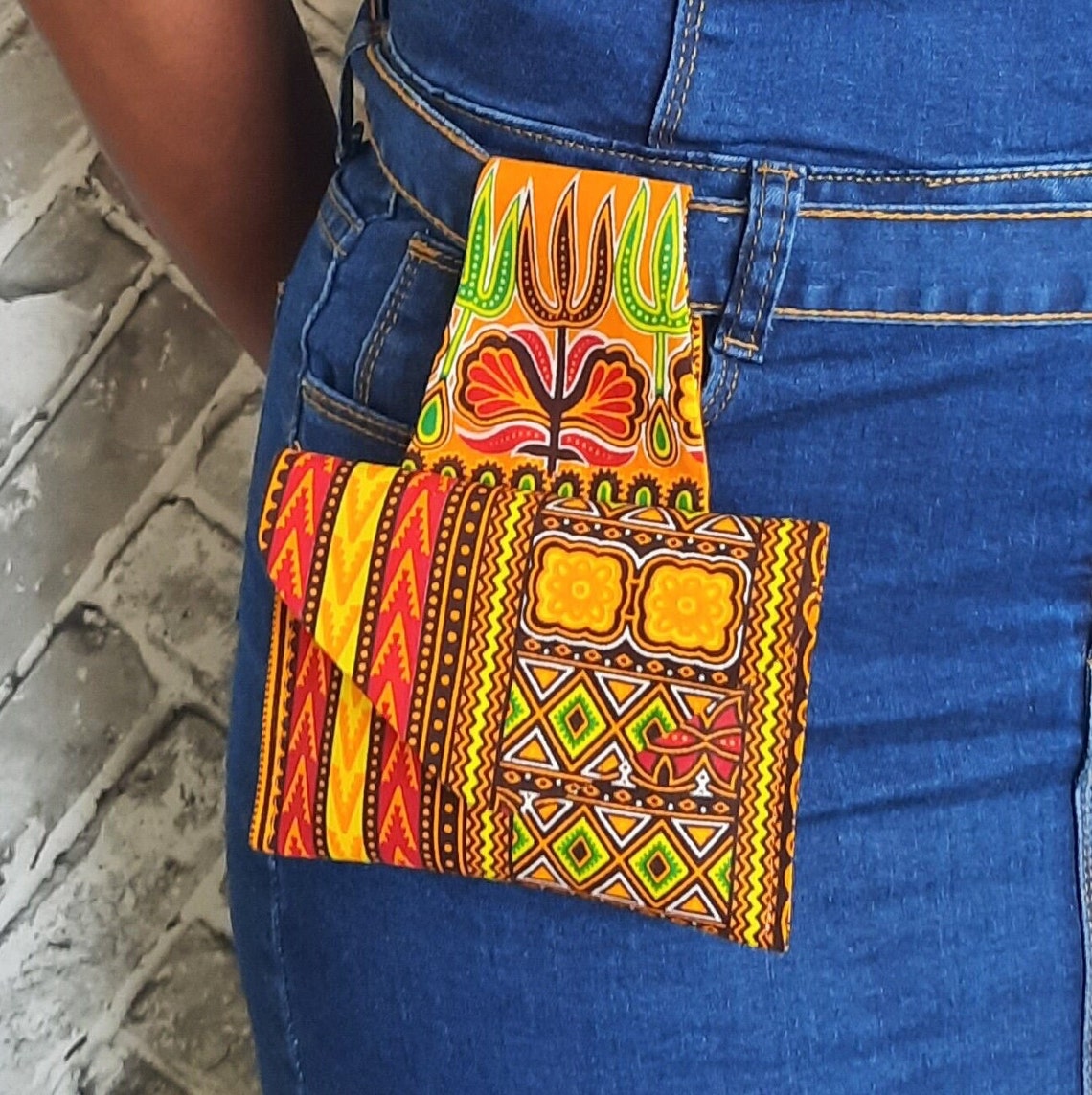 Mocha Brown Orange Red Highlight Yellow & Green Dashiki Purse With ...