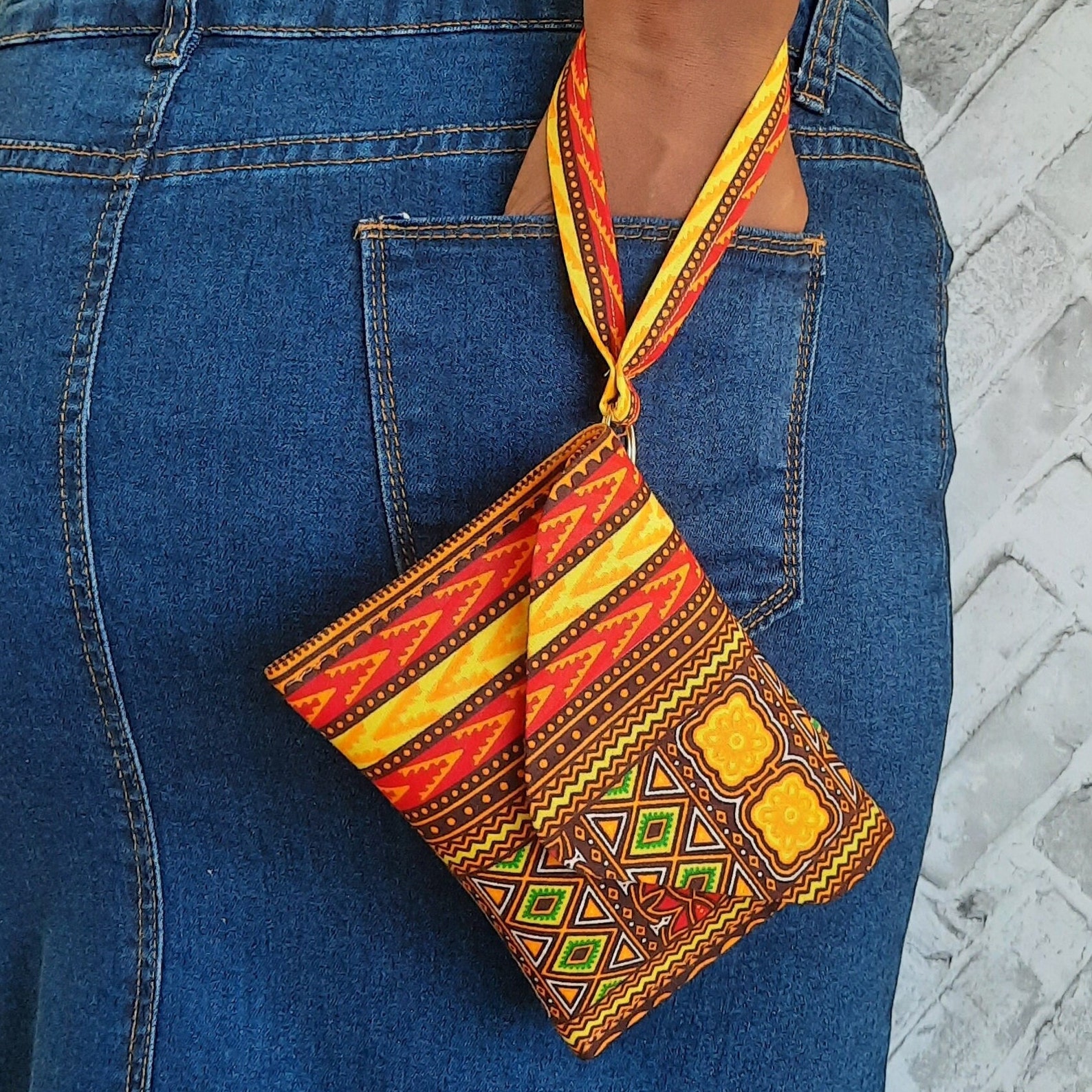 Mocha Brown Orange Red Highlight Yellow & Green Dashiki Purse With ...
