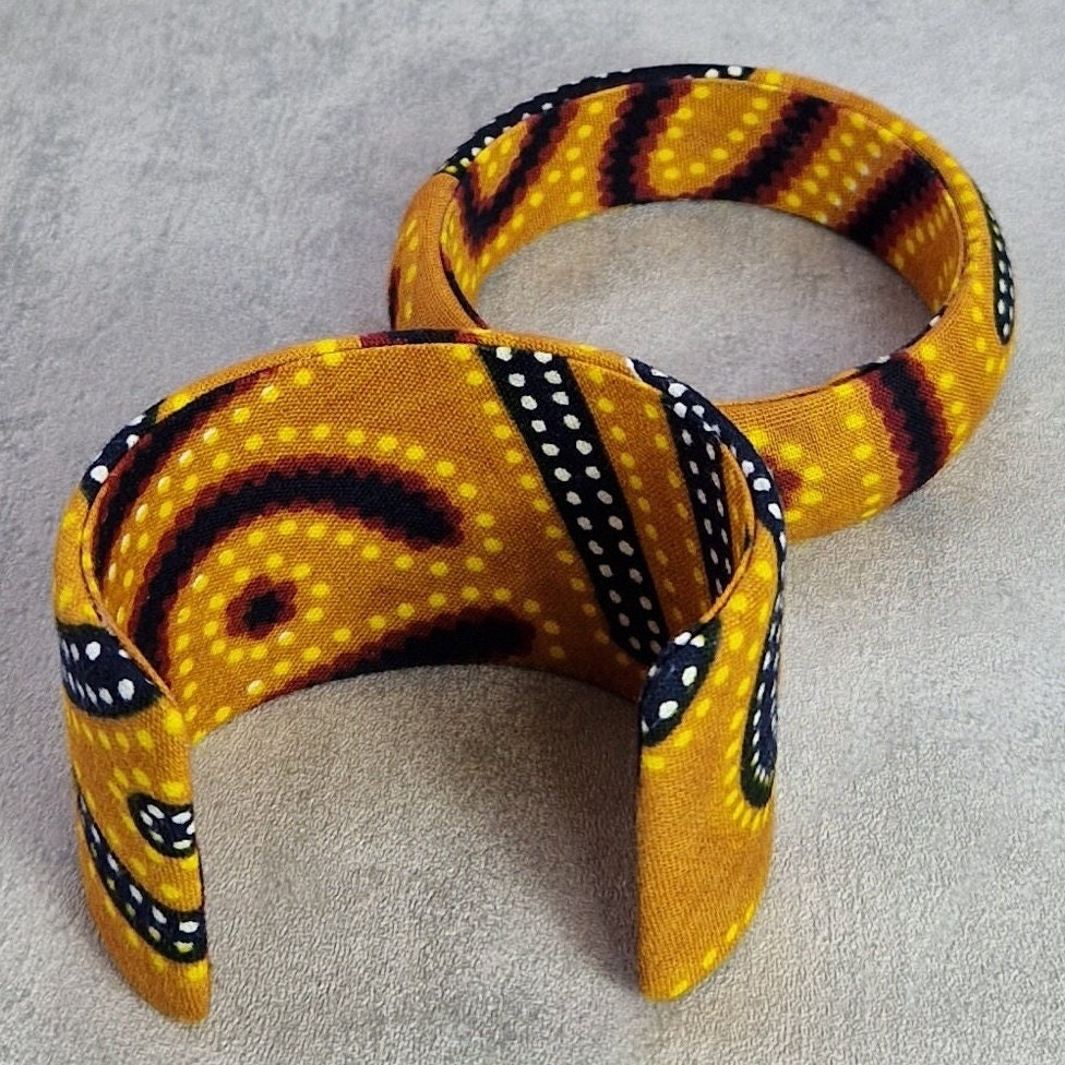 Earthy Aboriginal Art Bracelet Set, Mustard Red & Yellow Wide Hero Cuff ...