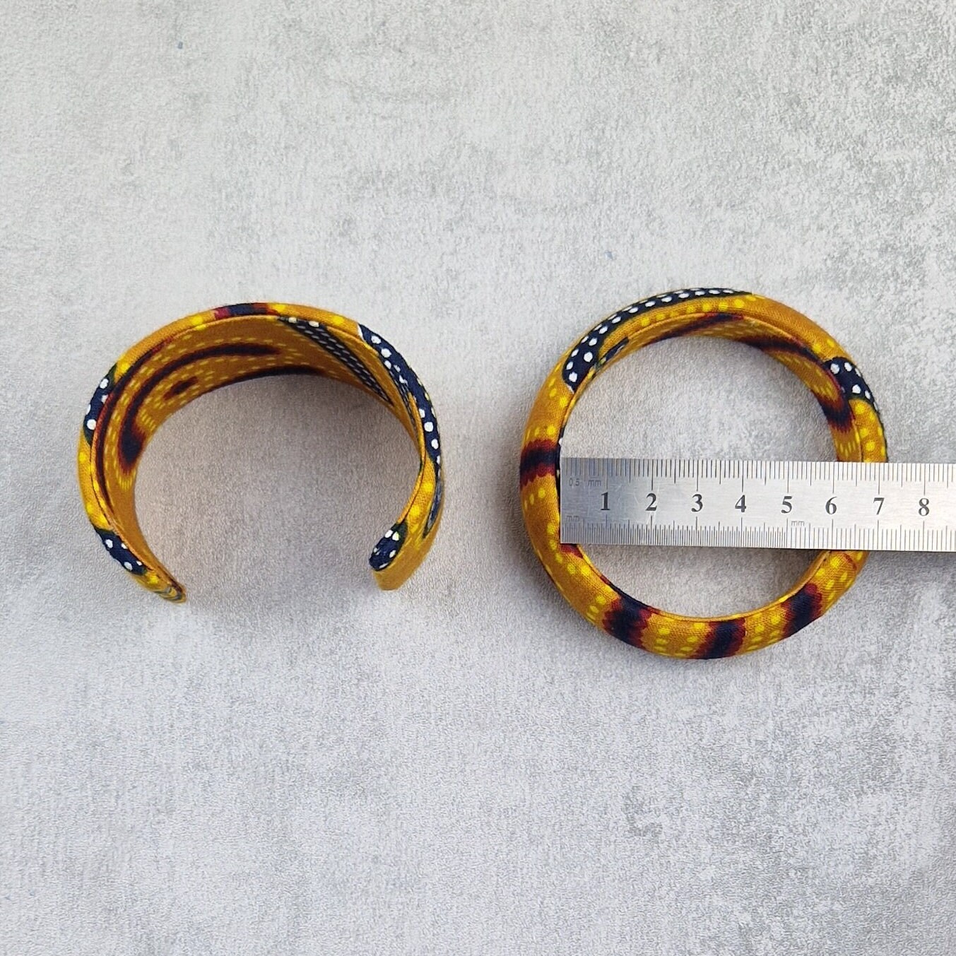 Earthy Aboriginal Art Bracelet Set, Mustard Red & Yellow Wide Hero Cuff ...