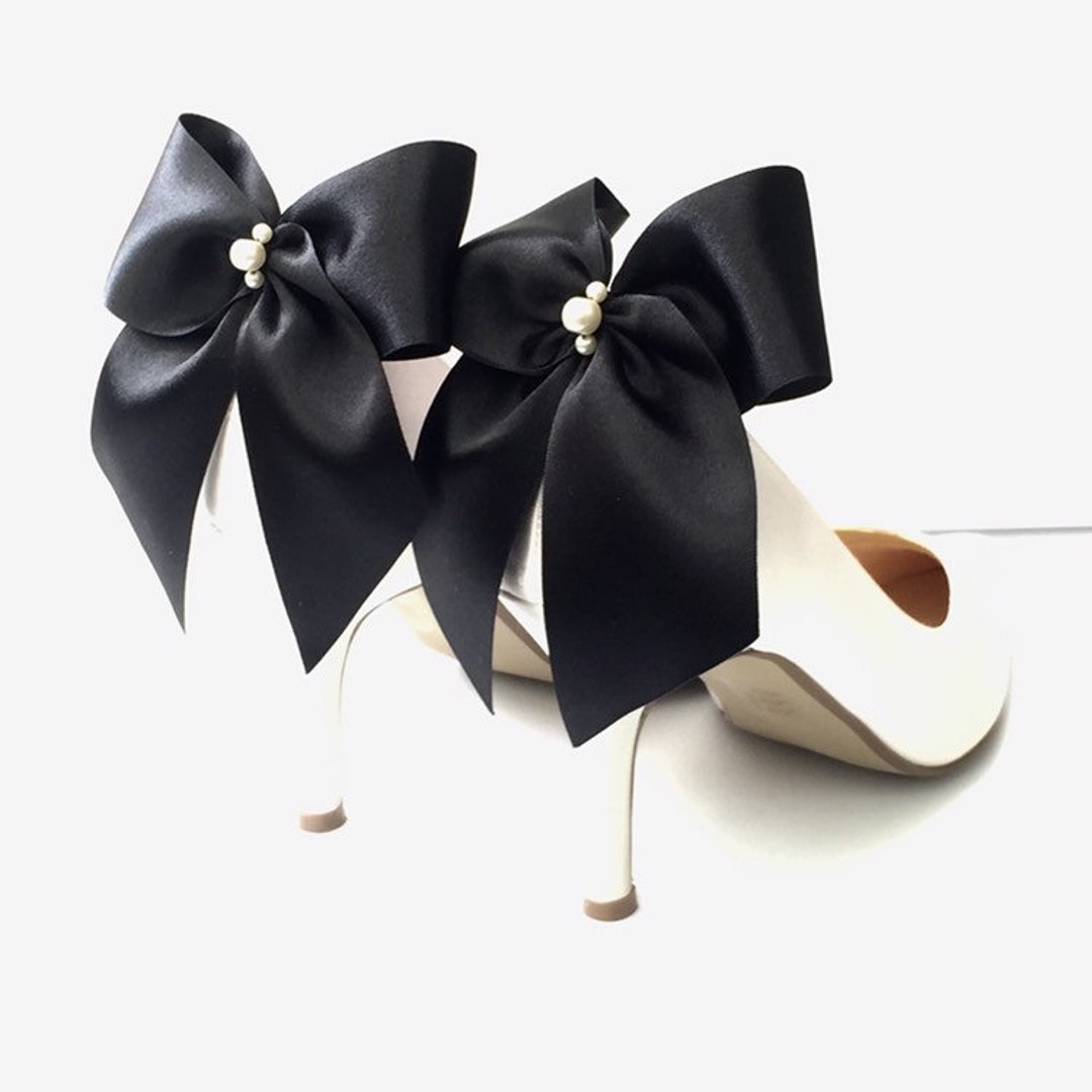 Black Bows for Shoes Pearl Detail Bows Bridal Wedding Formal Party ...