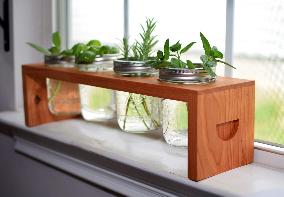 Cherry Wood Herb Garden: Mason Jar Window Sill Planter - Etsy