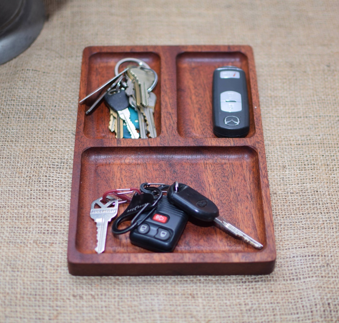 Dark Mahogany Valet Tray. Stylish Catchall Desk Organizer. Solid Wood ...