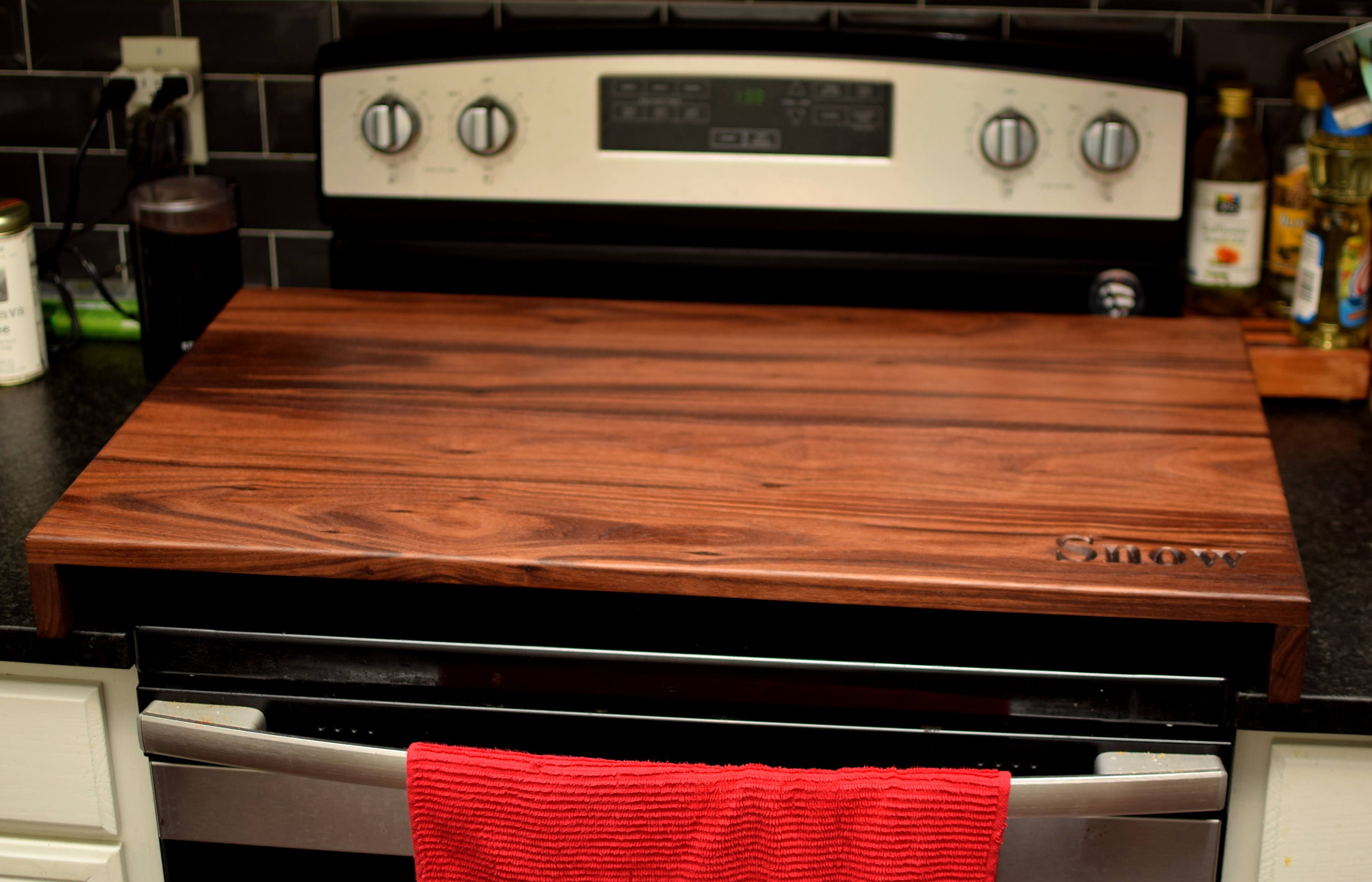 Dark Wood Stove Cover Board With Handles. Handmade Noodle - Etsy