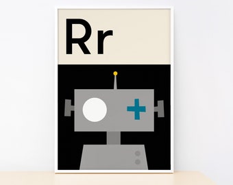 Big Robot Alphabet Art Print - Robot Poster, Baby Art, Robot Nursery ...