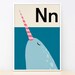 Narwhal Alphabet Print, Letter N Nursery Wall Art, Kids Room Decor ...