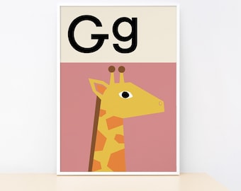 Giraffe Boy Alphabet Print ABC Illustration - Etsy