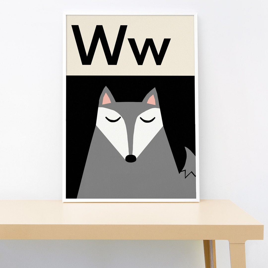 Wolf Alphabet Print: Letter W Poster, Nursery Wall Art - Etsy