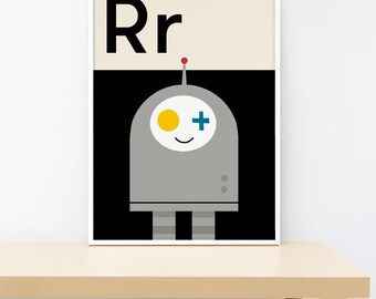 Big Robot Alphabet Art Print - Robot Poster, Baby Art, Robot Nursery ...