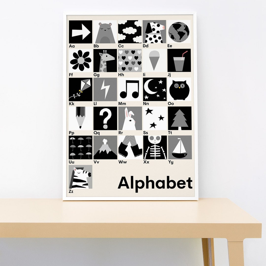 Black and White Alphabet Print: Educational Nursery Wall Art - Etsy