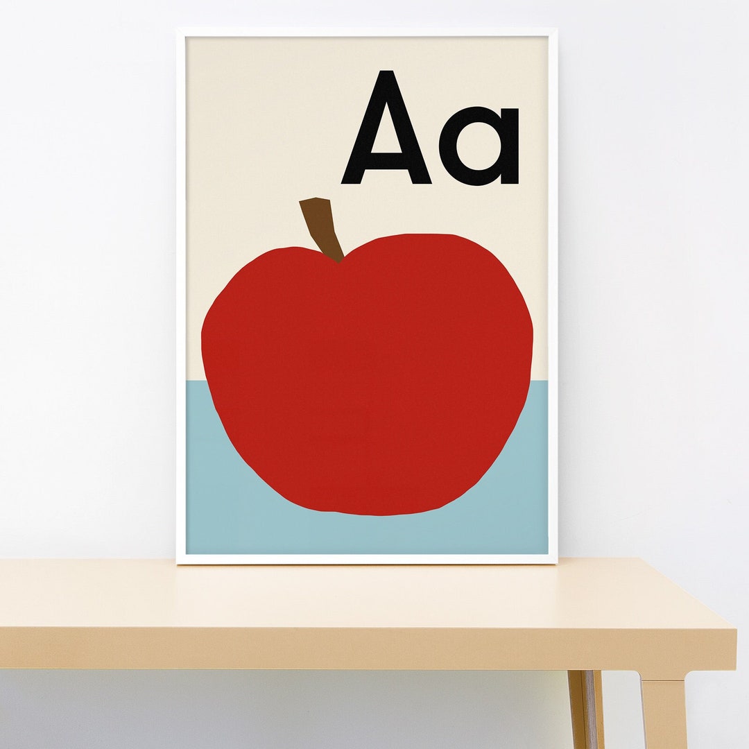 Apple Alphabet Print, Letter A Nursery Wall Art, Kids Room Decor Poster ...