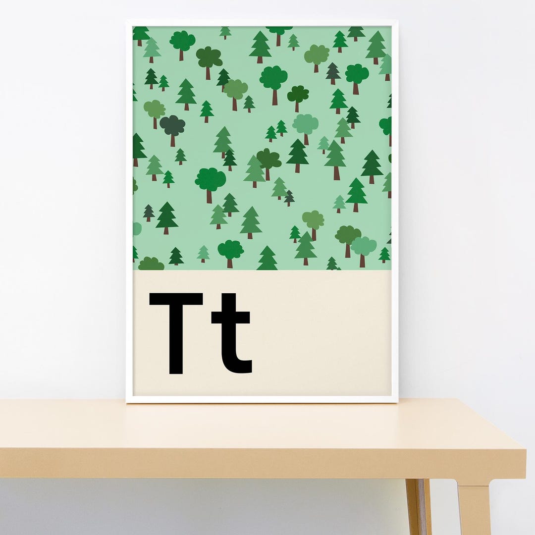Trees Alphabet Print: Letter T Poster, Nursery Wall Art - Etsy