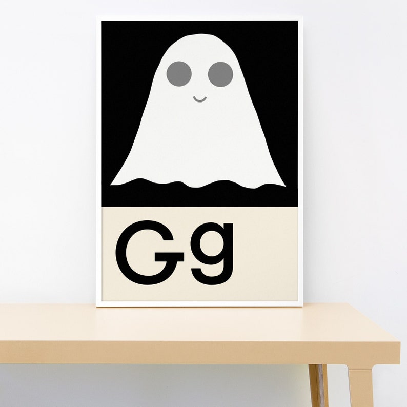 Ghost Alphabet Print, Letter G Nursery Wall Art, Kids Room Decor Poster ...