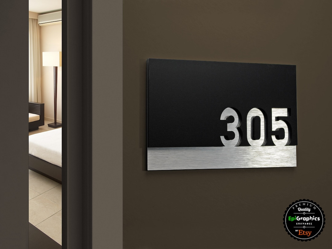Sign for Hotel Signage Made of Brushed Aluminum & Acrylic, Room Number ...
