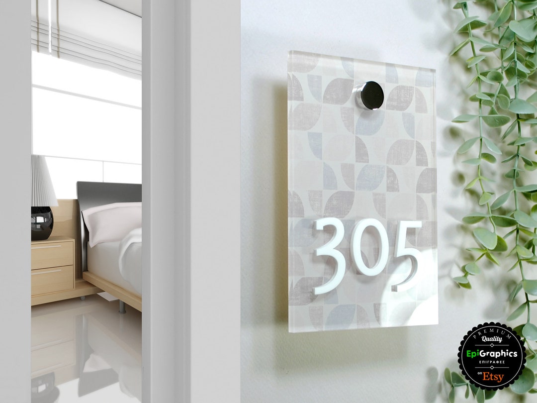 Art Deco Acrylic Room Number Sign, Apartment Door Sign, Hotel Signage ...