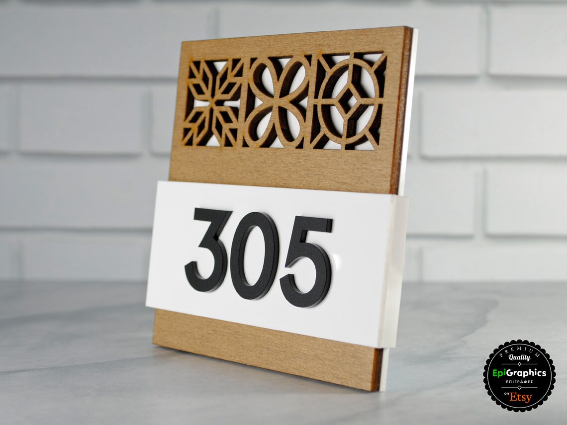 Room Number Sign Made of Wood & Acrylic for Hotel Signage, Apartment ...