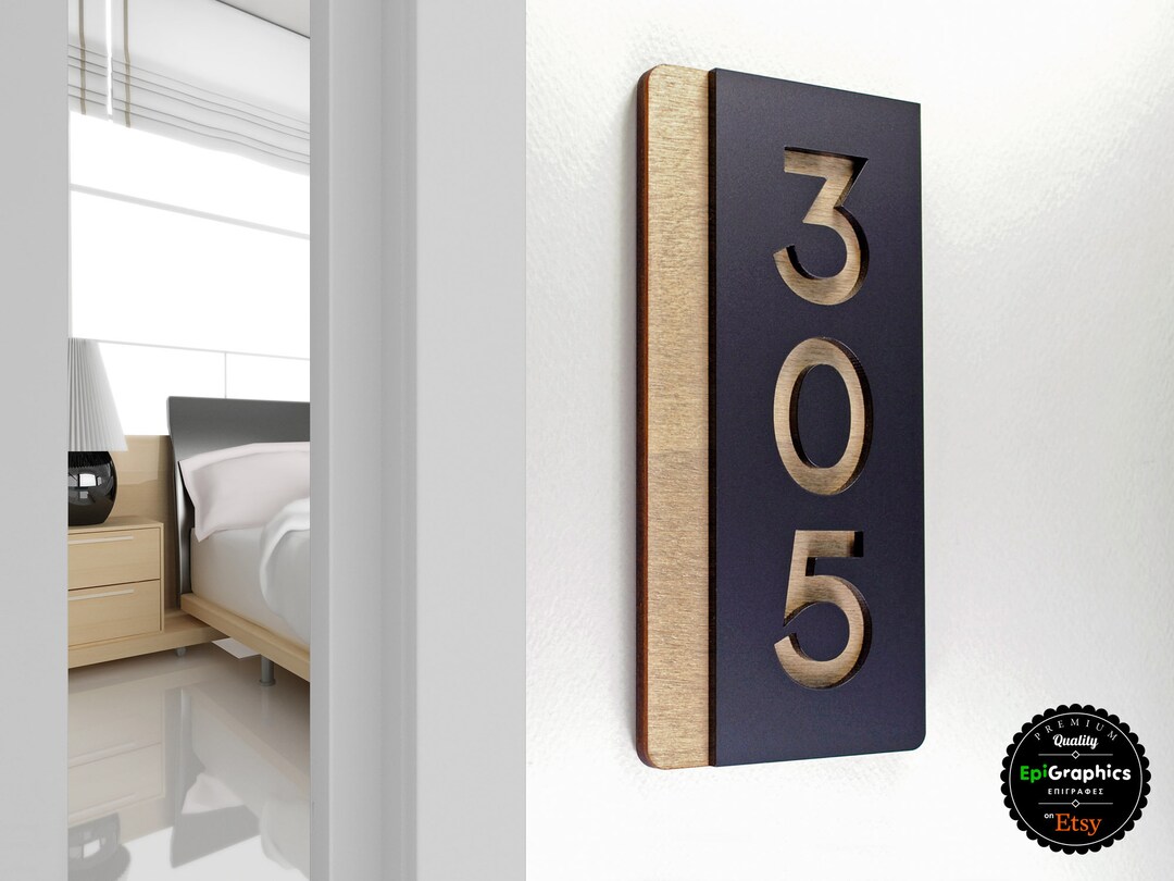 Modern Wood & Acrylic Room Number Sign - Hotel Door Signage - Etsy