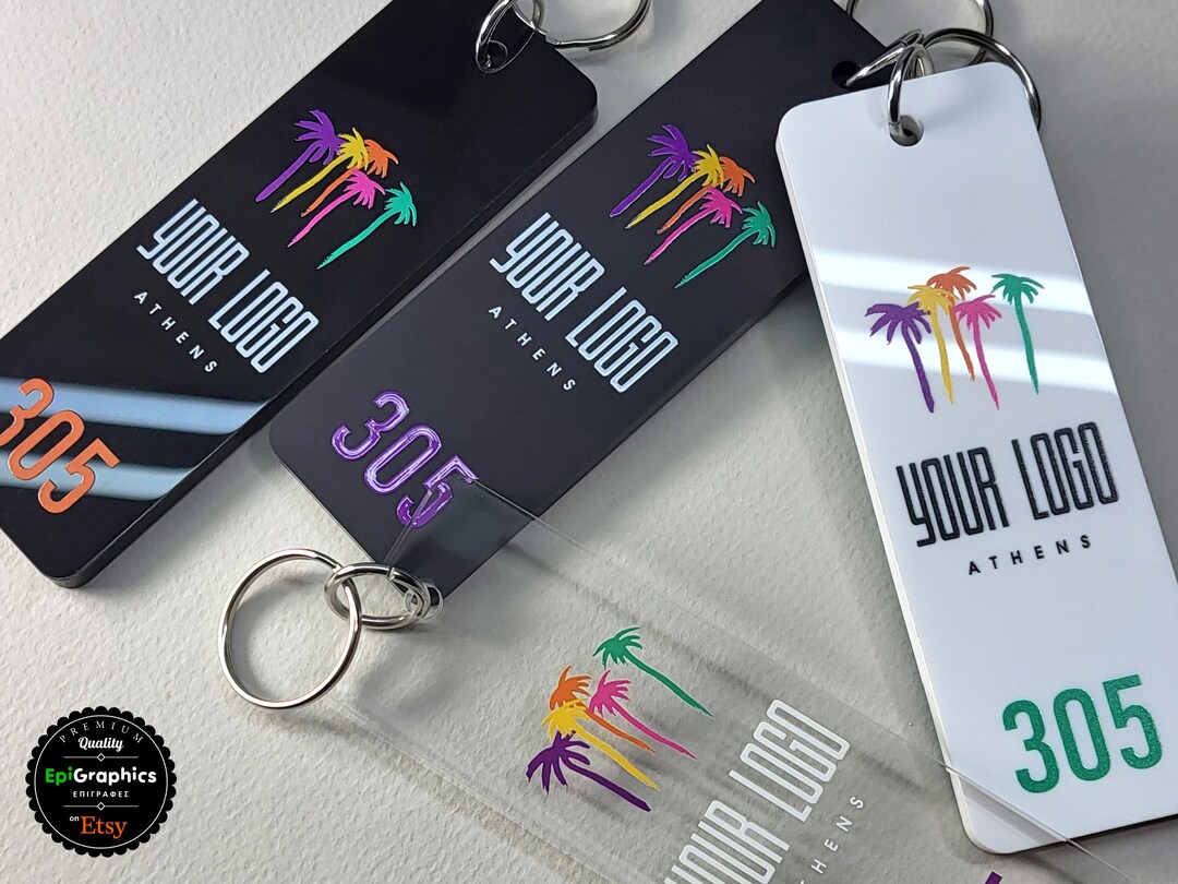 Personalized Acrylic Key Tag for Hotels, Keychain With Your Logo and ...