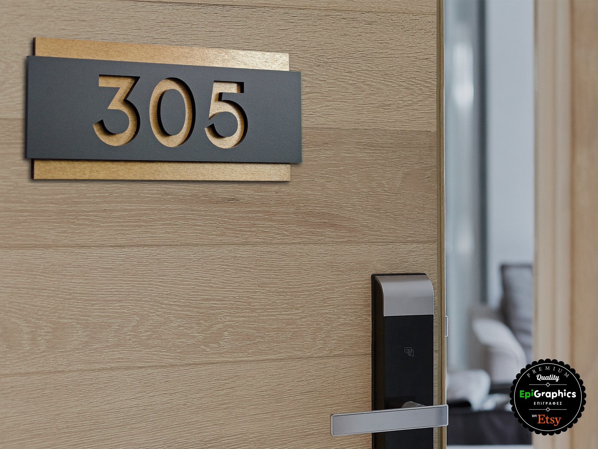 Modern Wood & Acrylic Room Number Sign - Hotel Apartment Door Signage ...