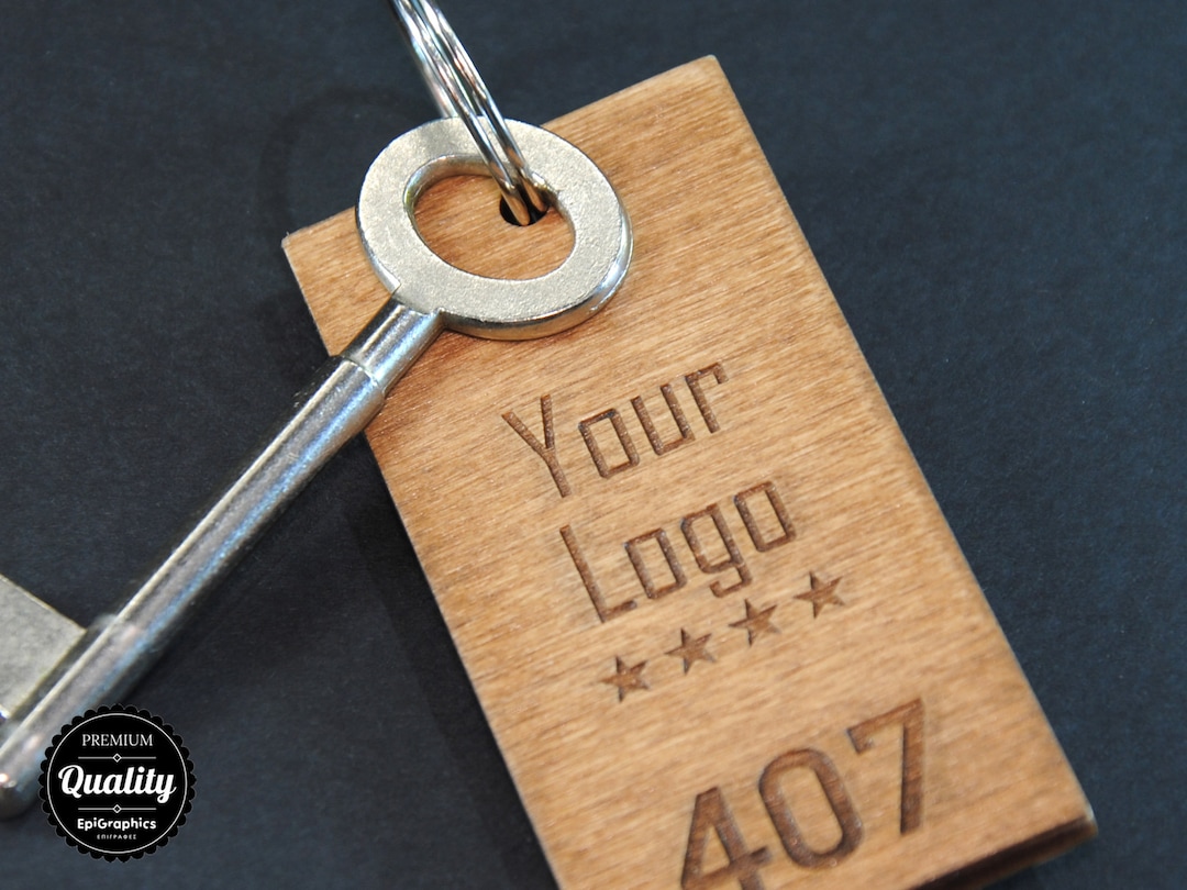 Personalized Hotel Key Tag Made of Wood, Keychain With Your Logo and ...