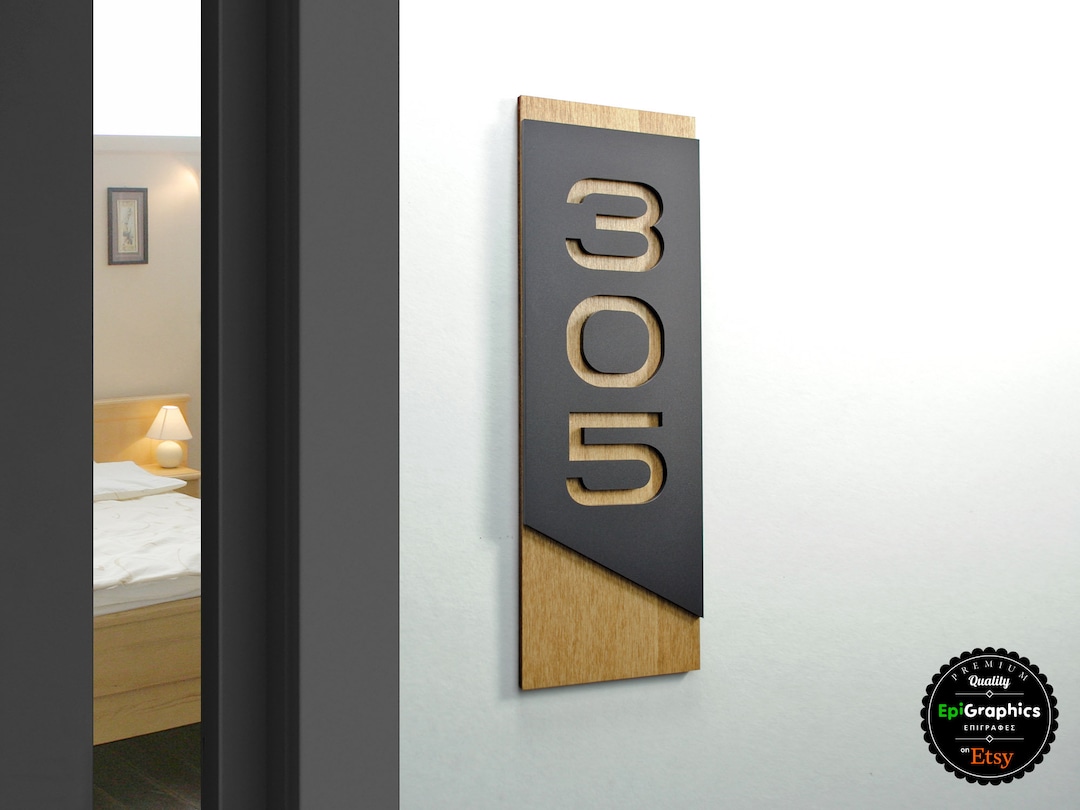 Modern Wood & Acrylic Room Number Sign - Hotel Door Signage - Etsy