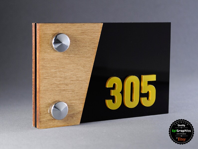 Modern Acrylic & Wood Room Number Sign: Hotel Apartment Door Signage - Etsy