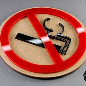 Wooden No Smonikg Sign (round Shape) With Acrylic Symbols. - Etsy