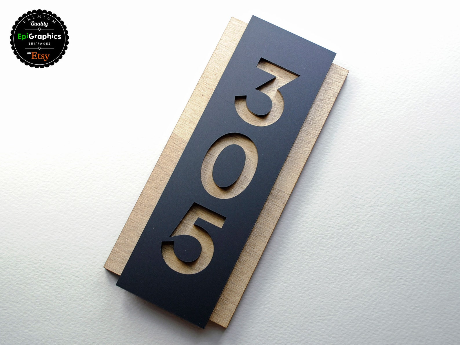 Custom Cutout Hotel Room Number Sign - Modern Wood & Black Acrylic Door ...