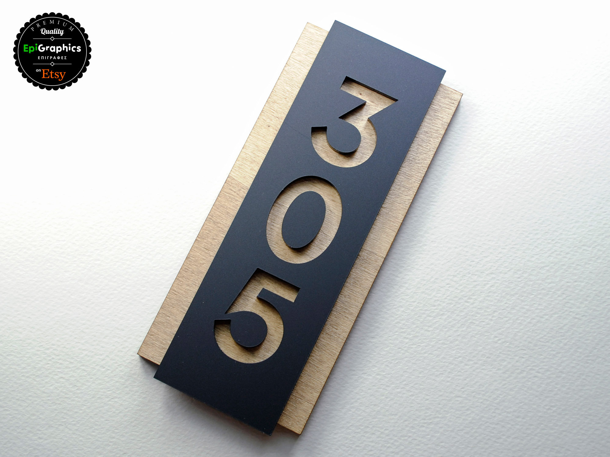 Custom Cutout Hotel Room Number Sign - Modern Wood & Black Acrylic Door ...
