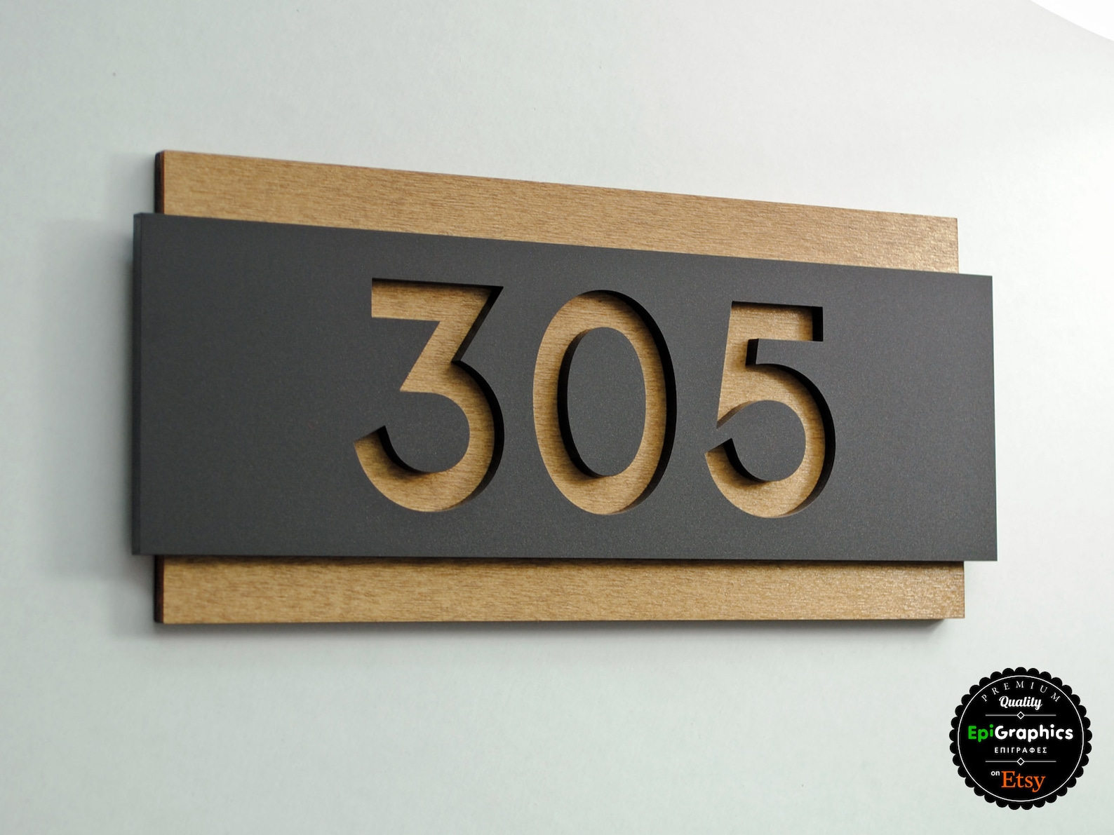 Modern Wood & Acrylic Room Number Sign - Hotel Apartment Door Signage ...