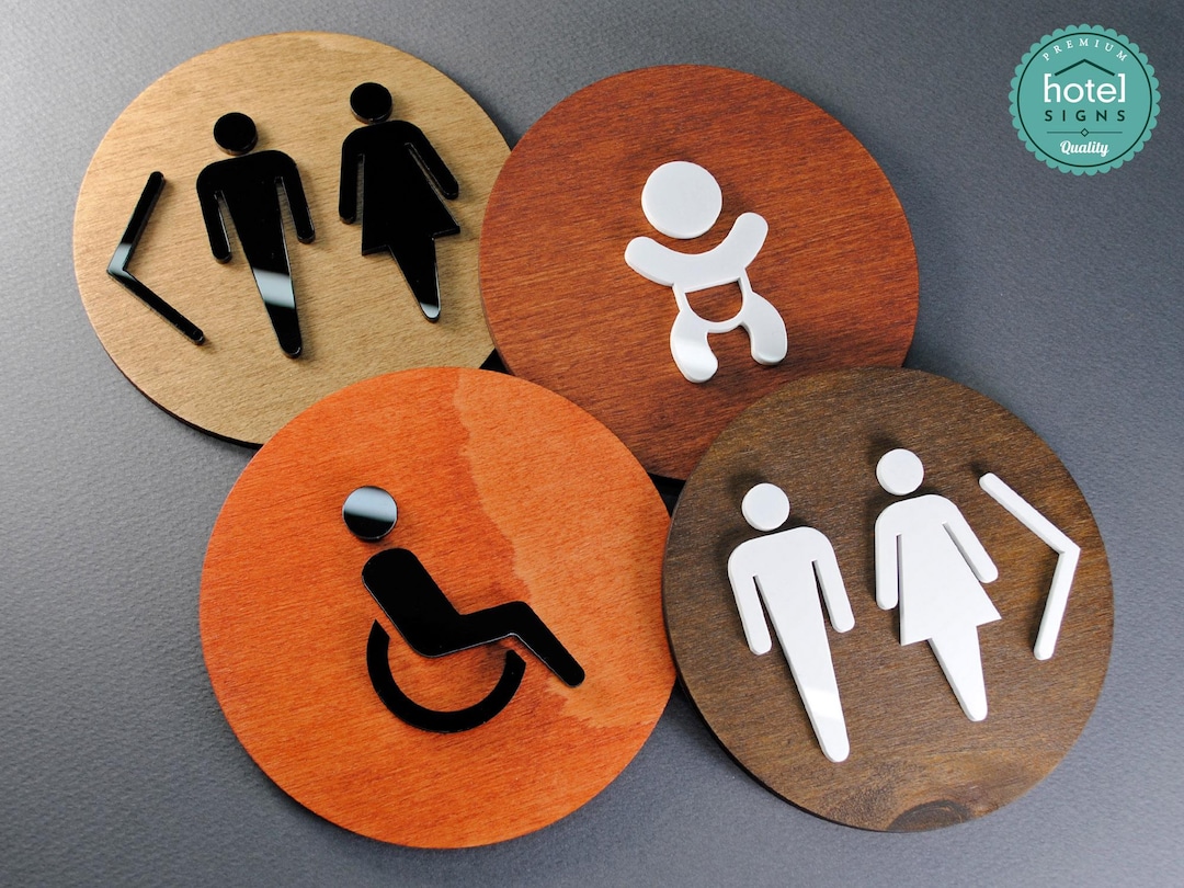 Round Shape Wooden Toilete / Restroom Sign for Hotel, Restaurant and ...