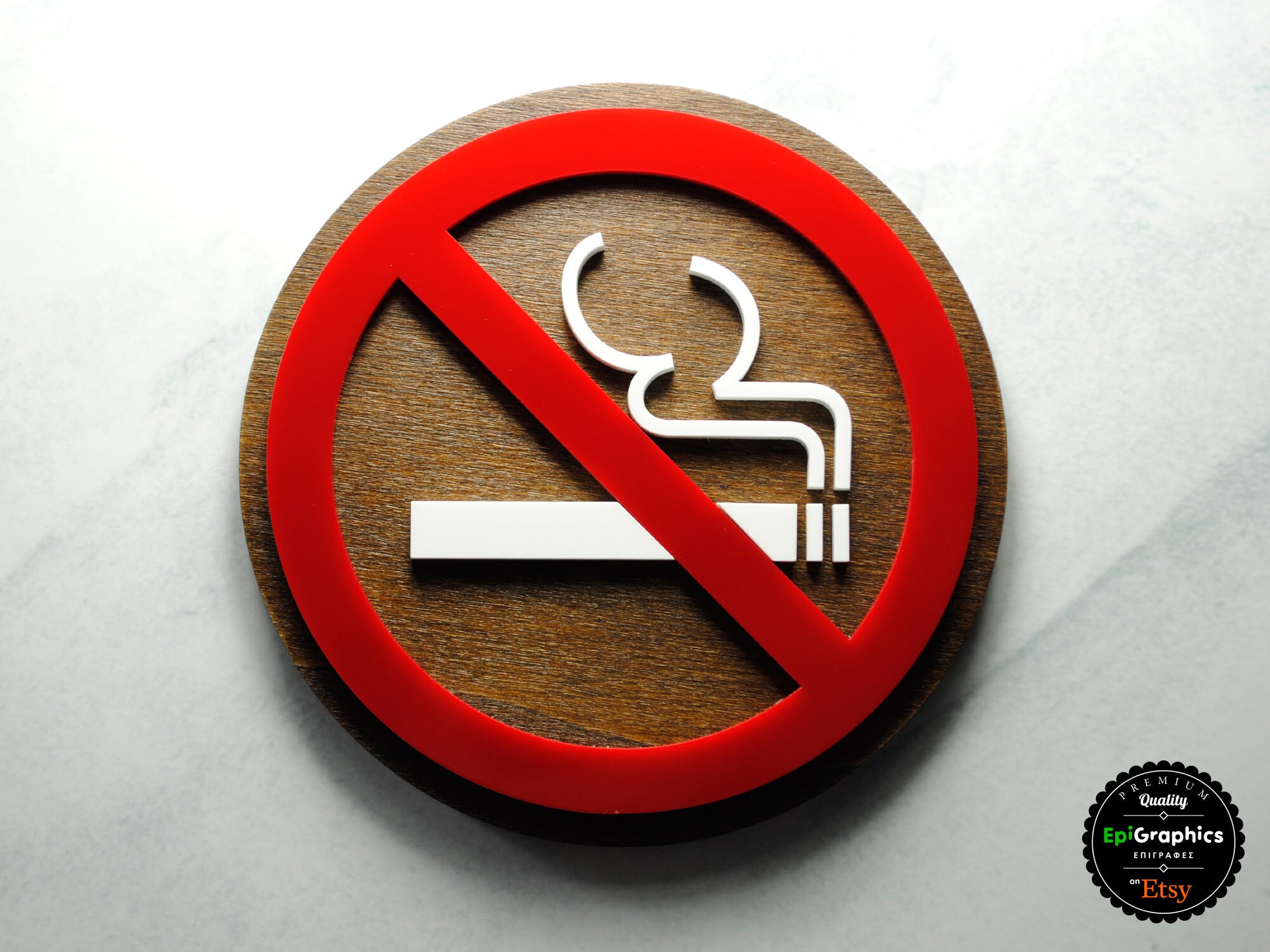 Wooden No Smonikg Sign round Shape With Acrylic Symbols. - Etsy