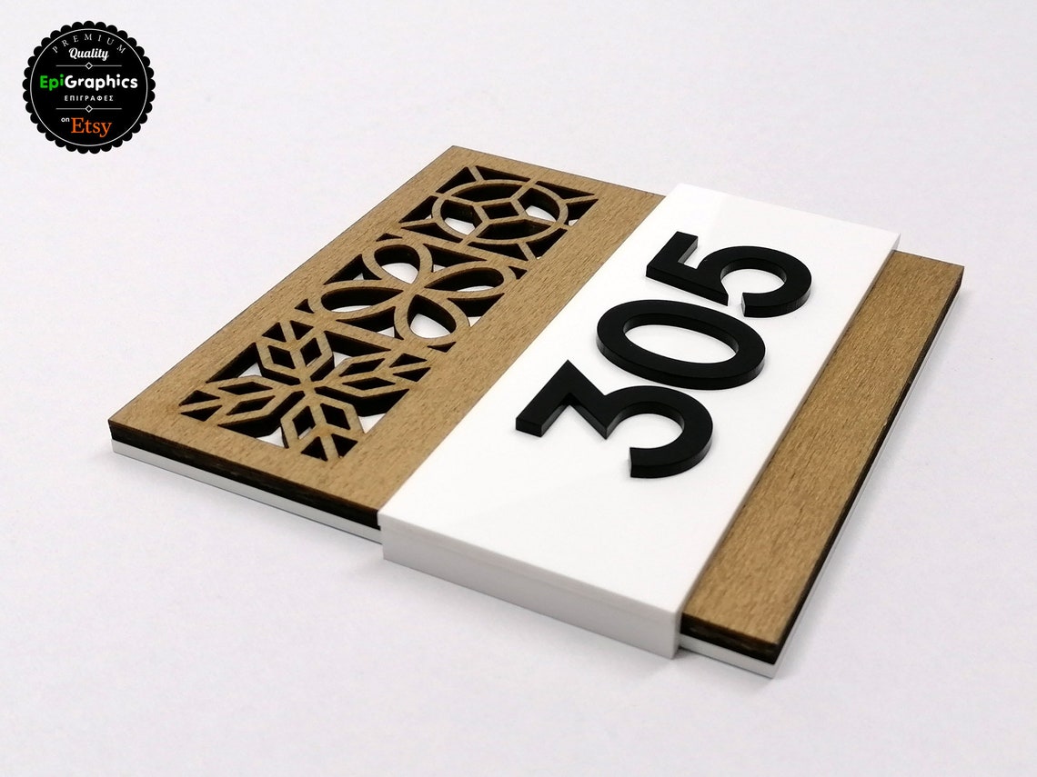 Room Number Sign Made of Wood & Acrylic for Hotel Signage, Apartment ...
