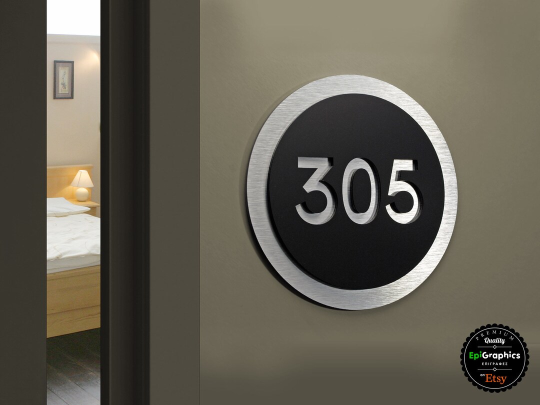 Round Shape Brushed Aluminum Sign for Hotel Signage / Room Number Sign ...