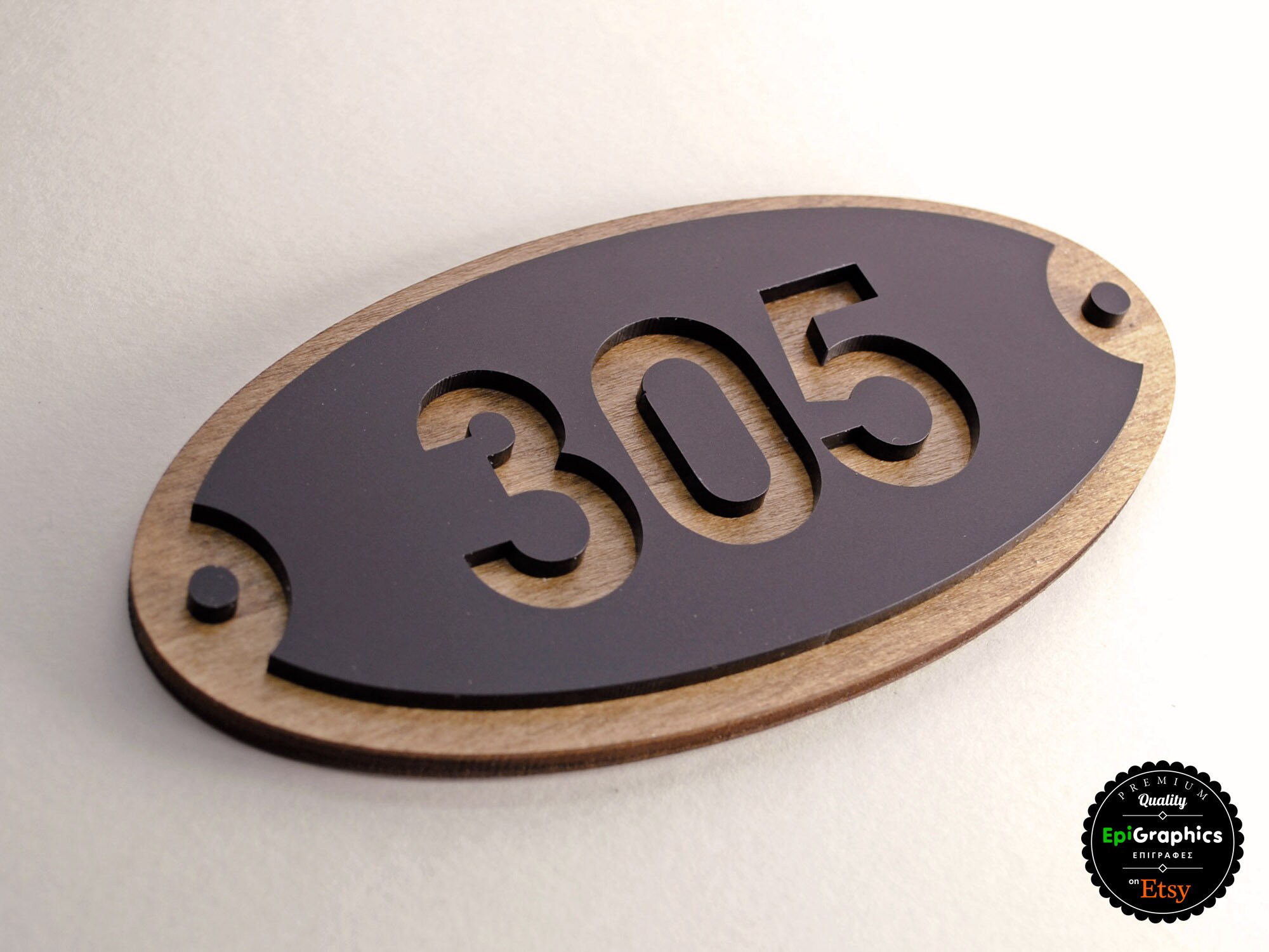 Wood & Acrylic Oval Room Number Sign: Hotel Door Signage - Etsy