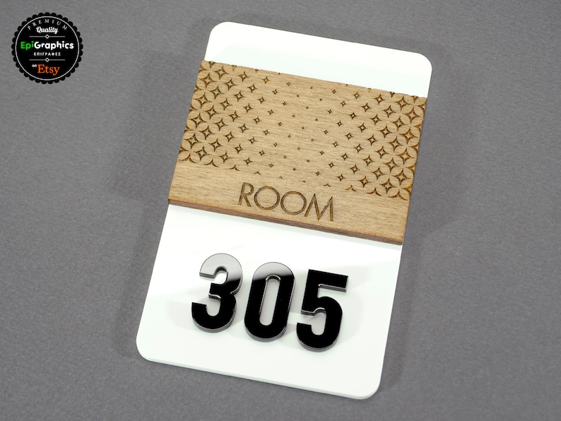 Modern Acrylic & Wood Room Number Sign: Hotel Door Signage - Etsy