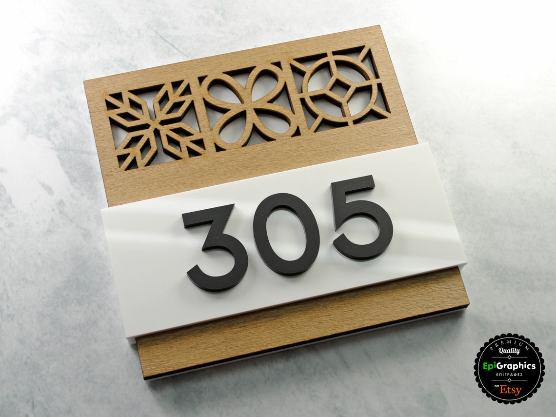 Room Number Sign Made of Wood & Acrylic for Hotel Signage, Apartment ...