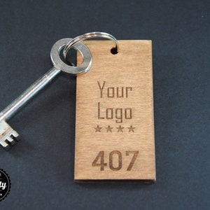 Personalized Hotel Key Tag Made of Wood, Keychain With Your Logo and ...