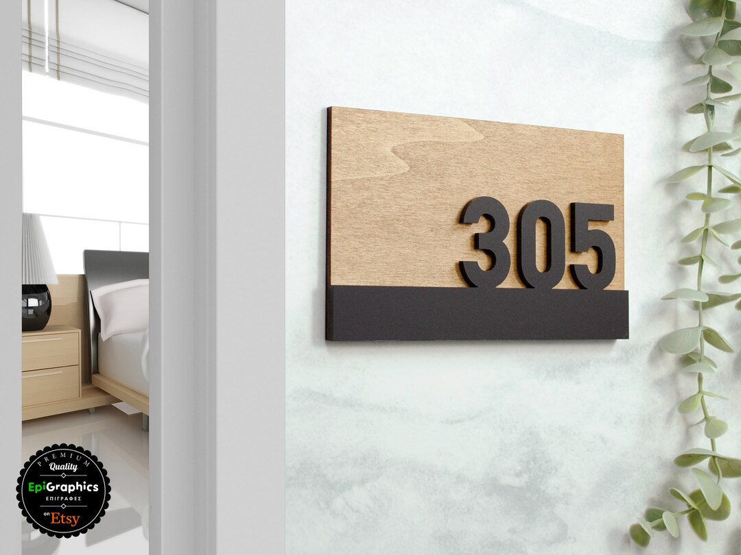 Modern Wood Room Number Sign: Acrylic Hotel Door Signage - Etsy