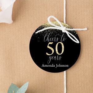 EDITABLE Cheers to 50 Years Favor Tag Black & Gold Glitter Favor Tag ...