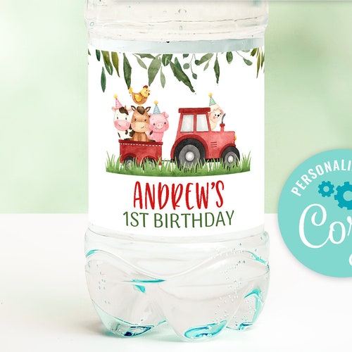 EDITABLE Farm Animals Bottle Label Red Farm Birthday Water - Etsy