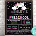 Editable First Day of Preschool Sign, Unicorn First Day of School Sign ...