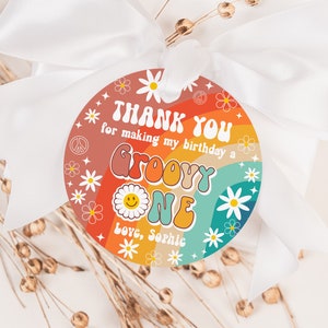 EDITABLE Groovy One Birthday Favor Thank You Tag Groovy Birthday Favor ...