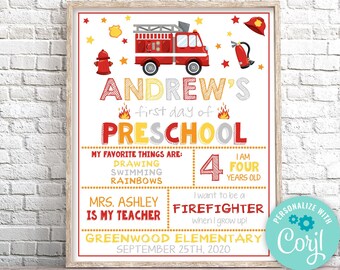 Firetruck First Day of School Sign Boy 1st Day of School Sign - Etsy
