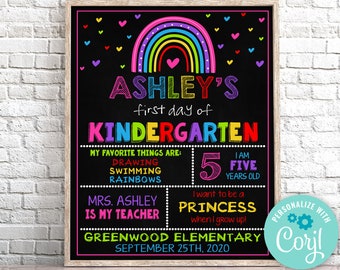 Editable First Day of Kindergarten Sign Rainbow First Day of - Etsy