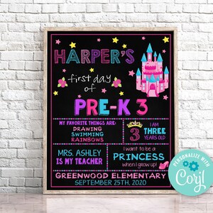 Editable First Day of Pre-k Sign, Princess First Day of Pre-k ...